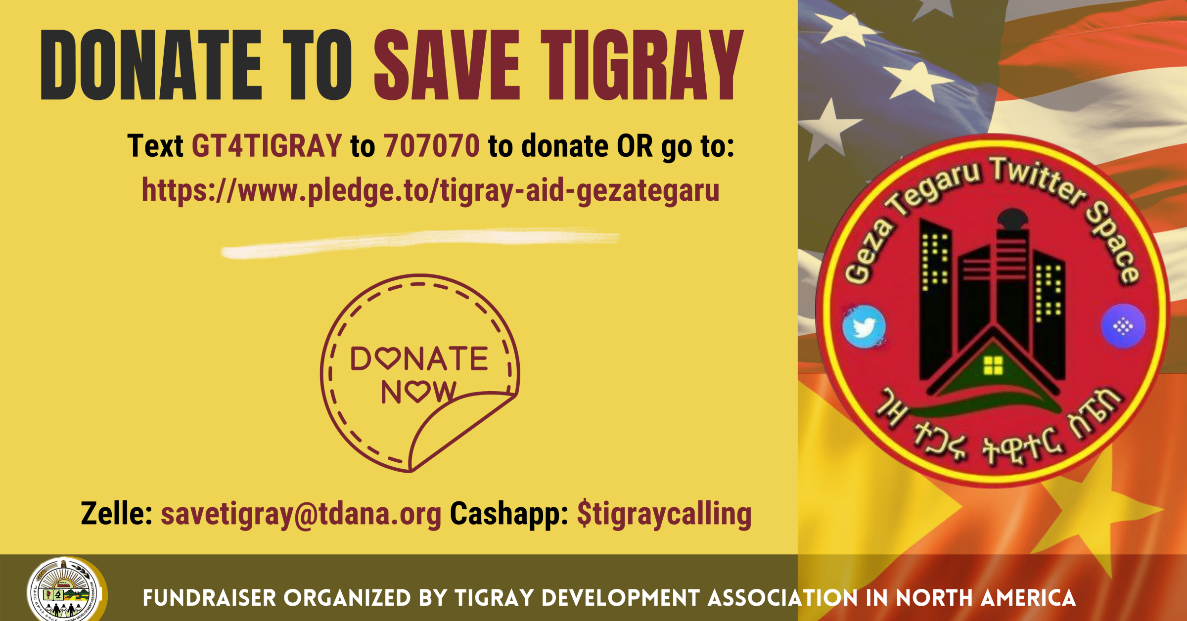 Geza Tegaru Twitter Space Fundraising To Save Tigray - Pledge